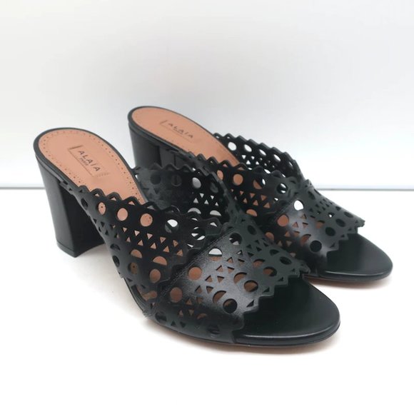 Alaia | Shoes | Alaia Laser Cut Leather Mules Black Size 39 Open Toe ...